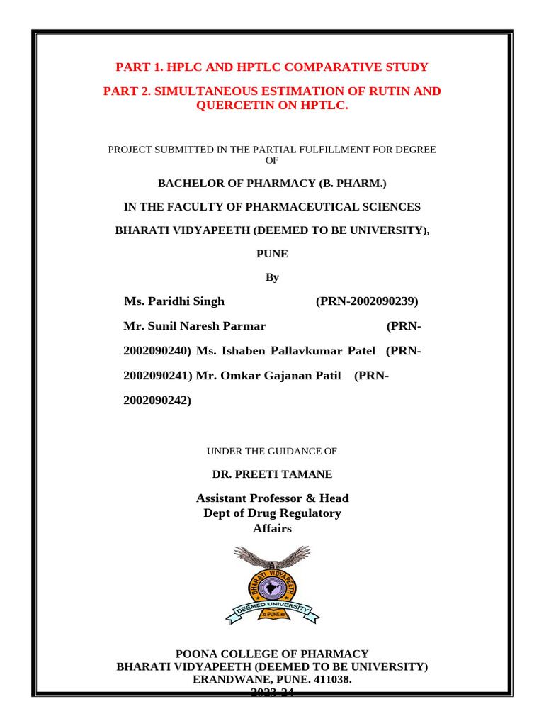 HPLC and HPTLC Project Work1 | PDF | High Performance Liquid ...