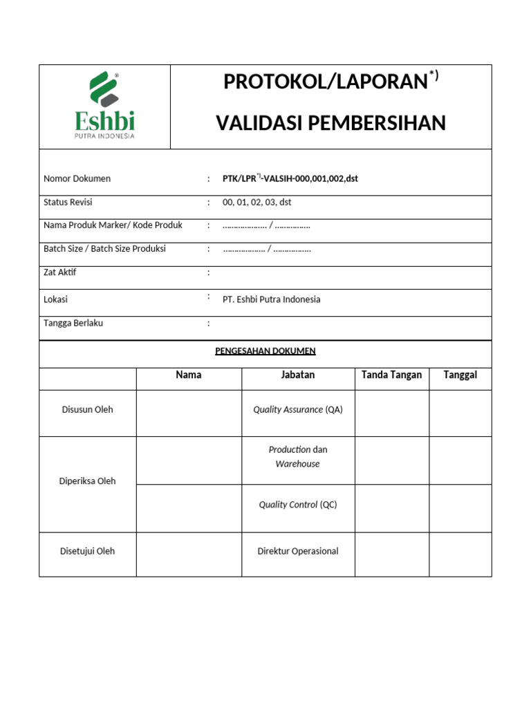 Protokol Validasi Pembersihan | PDF