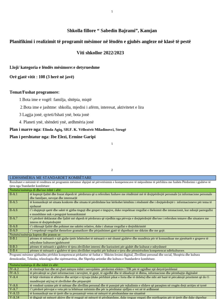 Plani I Ri KL 5 Ibe | PDF