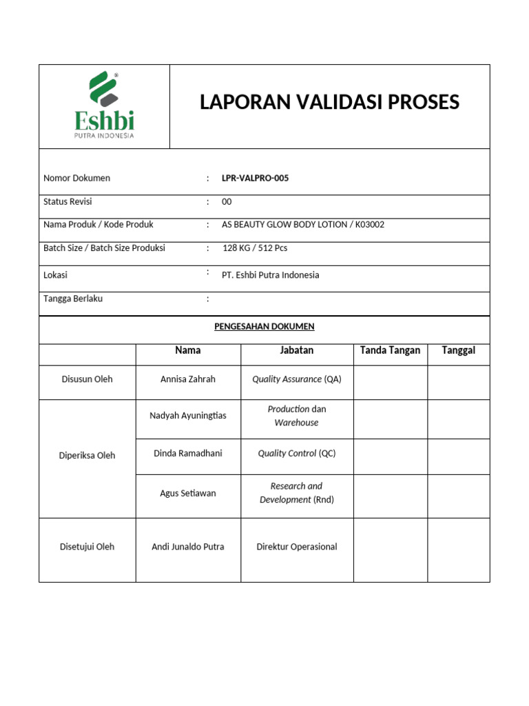 Protokol Validasi Proses Lotion | PDF