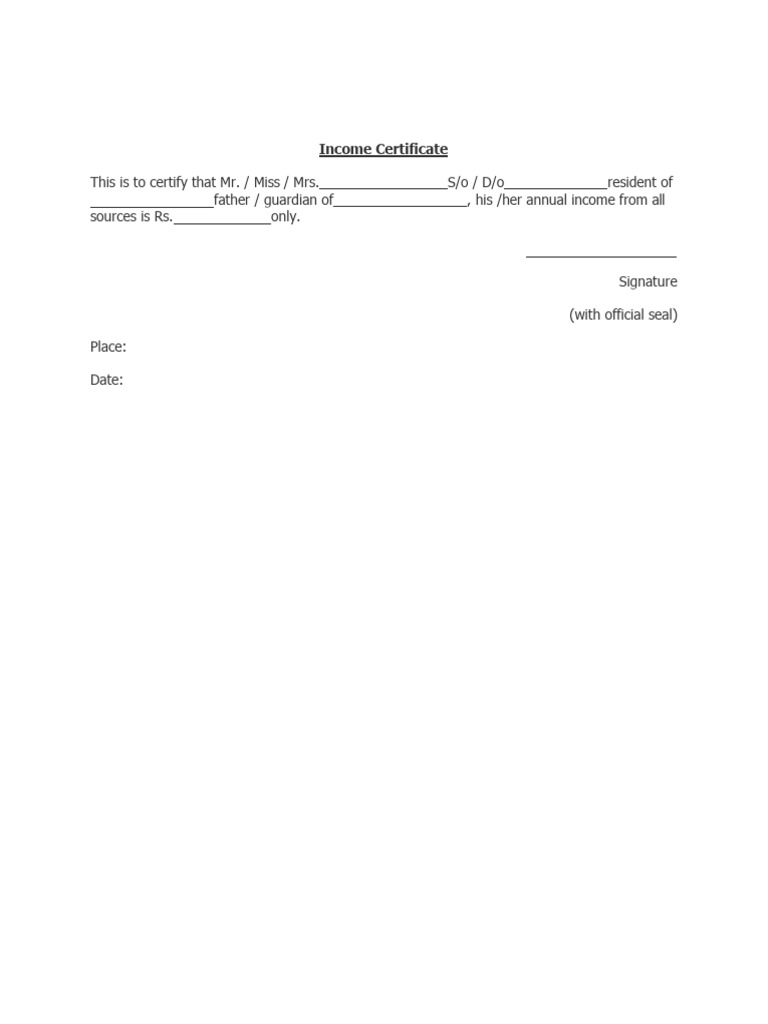 Income Certificate Google Docs | PDF