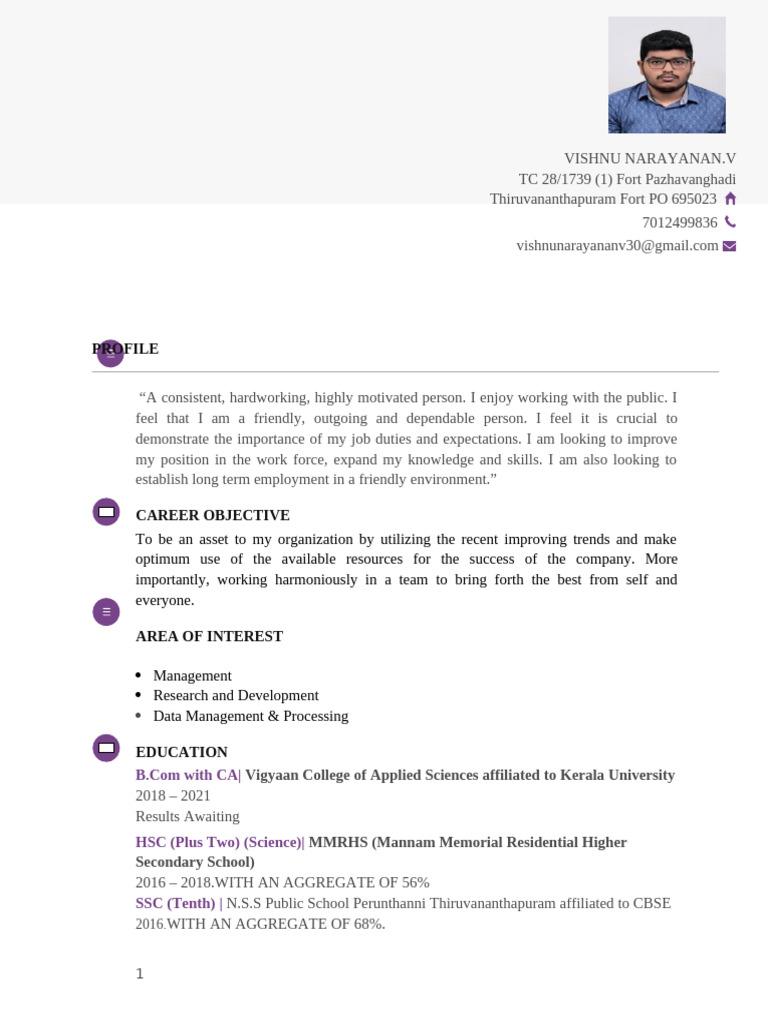 Vishnu Resume | PDF | Cognition