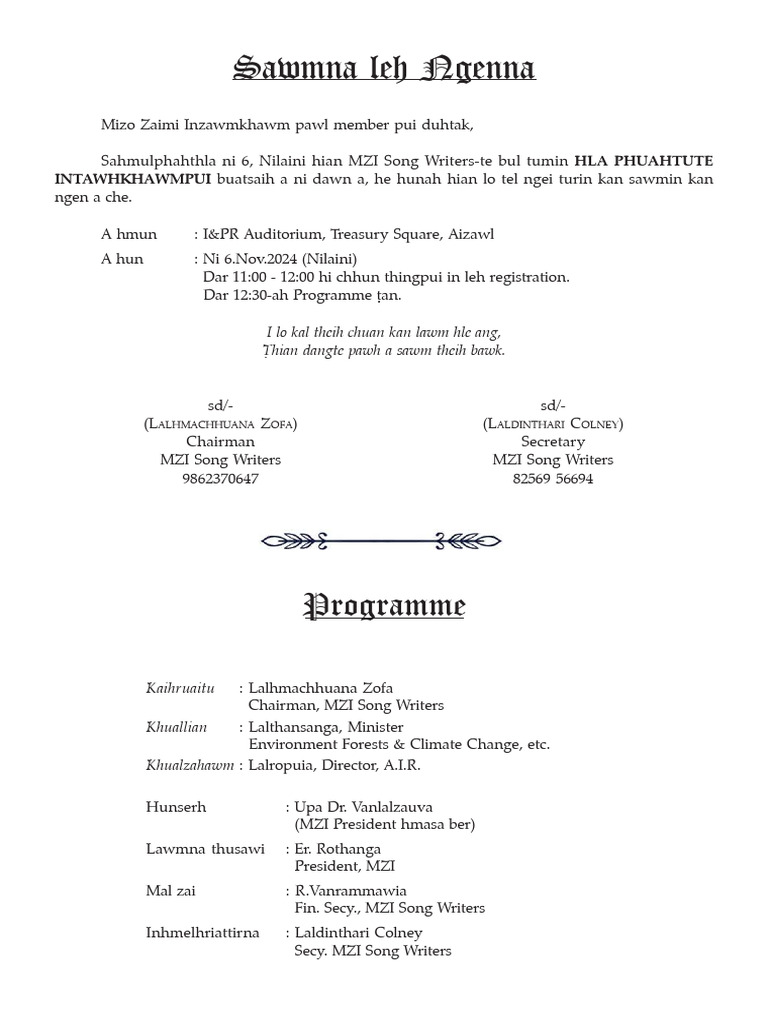 MZI Song Writers Event 2024 | PDF