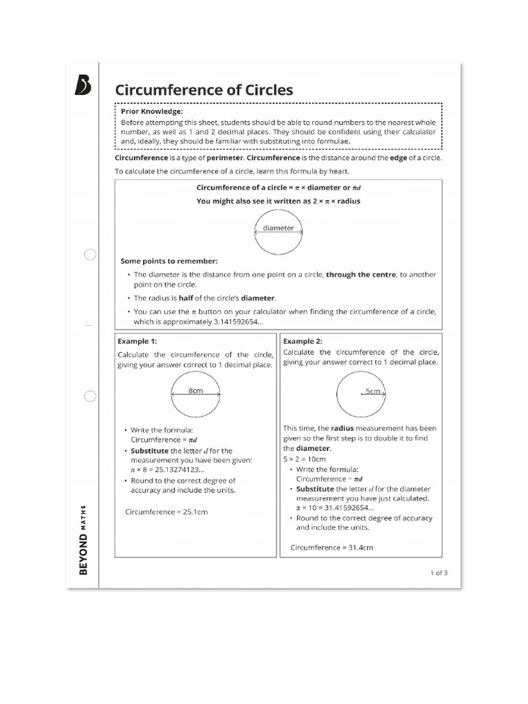 Circumference of Circles Worksheet | PDF