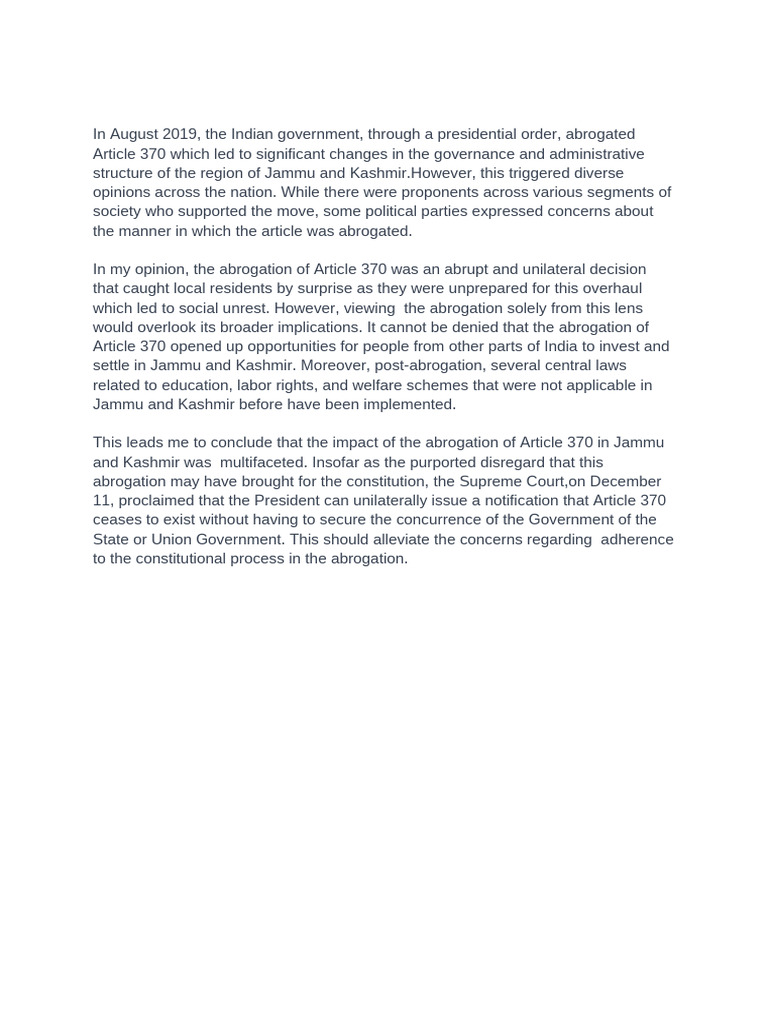 Abrogation of Article 370 | PDF