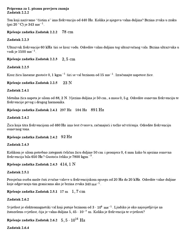 Ponavljanje Fizika Valovi | PDF