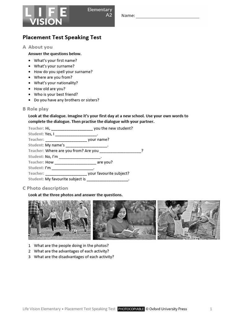 Life Vision Placement Test Guide | PDF