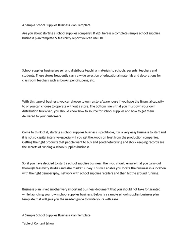 A Sample School Supplies Business Plan Template | PDF | Retail | Truck ...