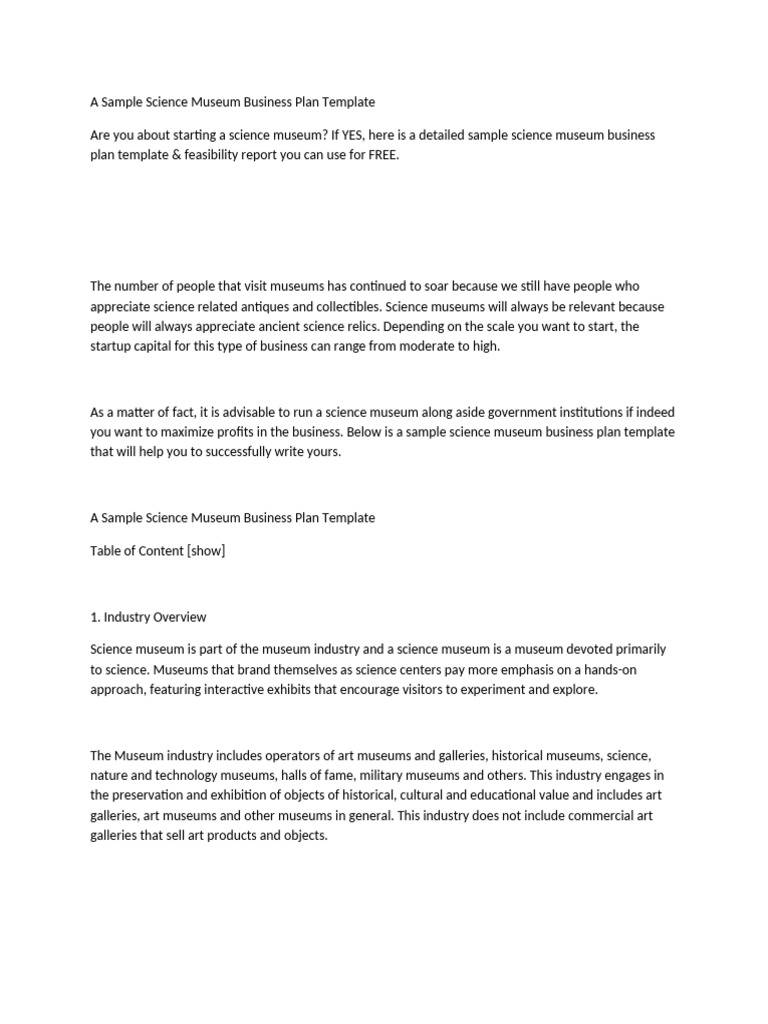 A Sample Science Museum Business Plan Template | PDF | Museum | Banks