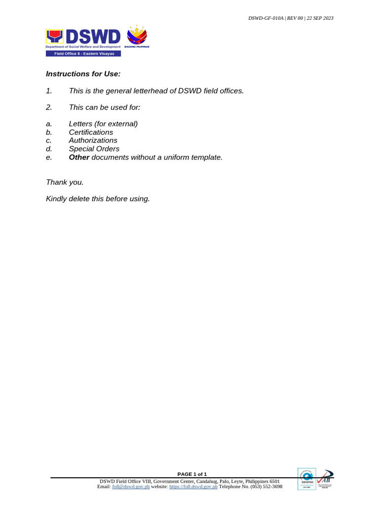 DSWD-GF-010A Form Instructions | PDF