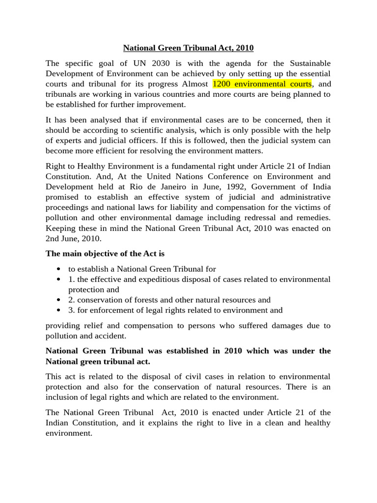 National Green Tribunal Act | PDF | Tribunal | Legal Remedy