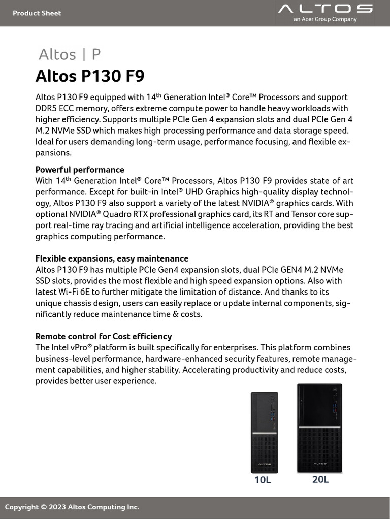 Altos P130 F9 Product Sheet | PDF | Computer Science | Computer Hardware