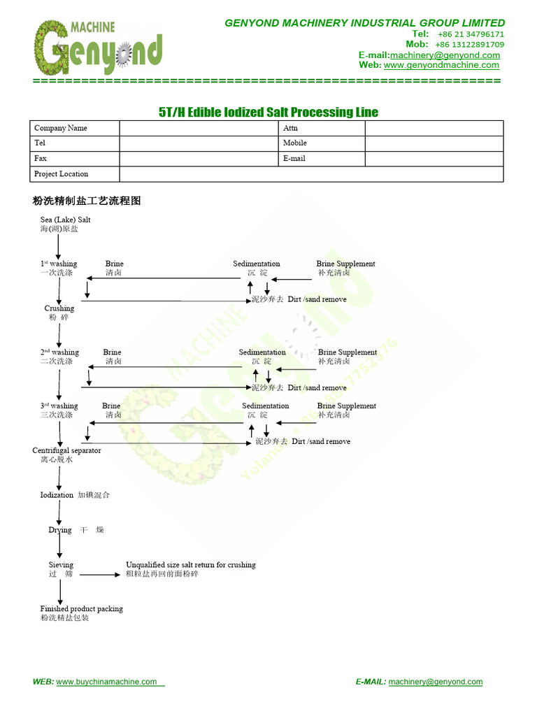 Edible Iodized Salt Production Line | PDF | Pump | Washing Machine