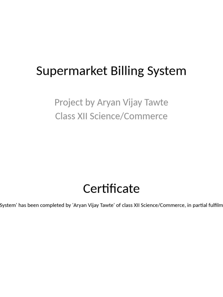 Supermarket Billing Project | PDF