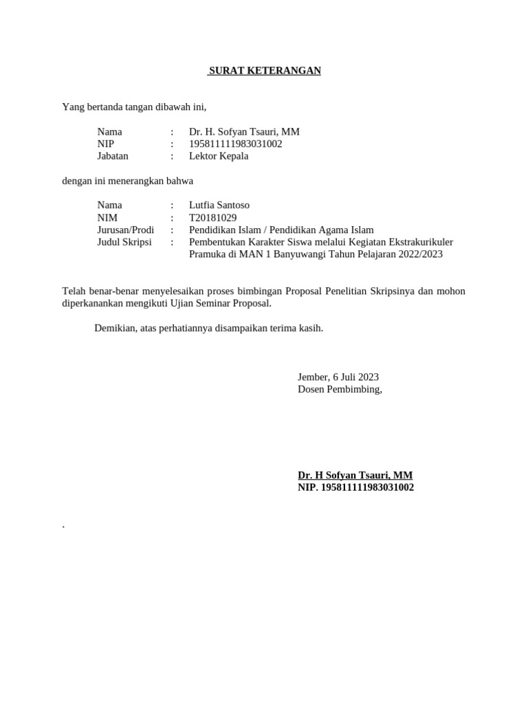 Surat Keterangan Sempro | PDF