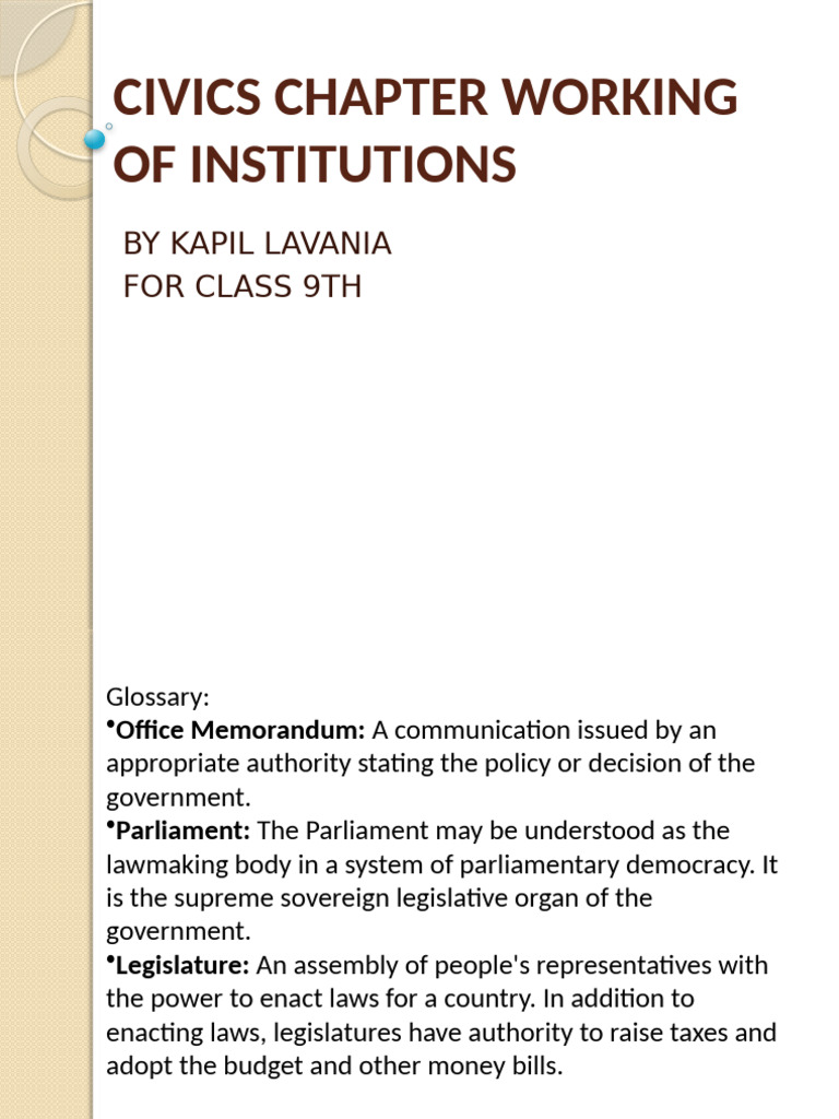 Civics Chapter Working of Institutions | PDF | Government Of India ...