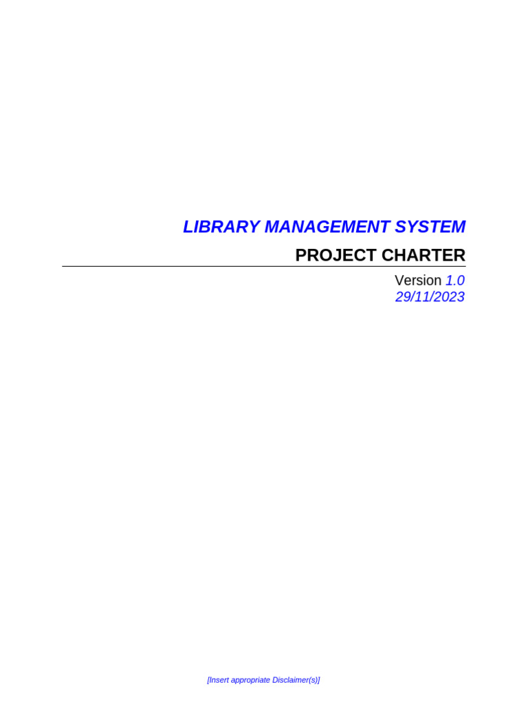 LibraryManage Project Charter | PDF | Libraries | Usability