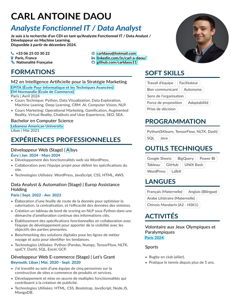 CV de Carl Antoine Daou | PDF | Génie logiciel | Informatique