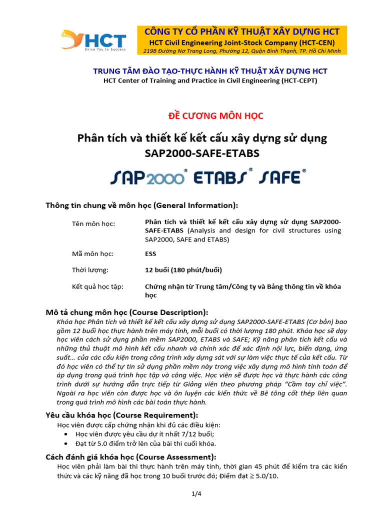 HCT - de Cuong Etabs-Sap2000-Safe (ESS) - NEW | PDF