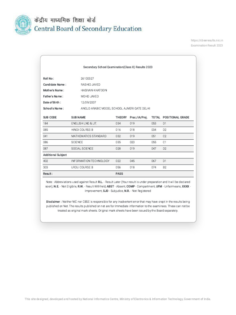 CBSE 10th Result Rashid | PDF | Secondary Education | Student Assessment And Evaluation