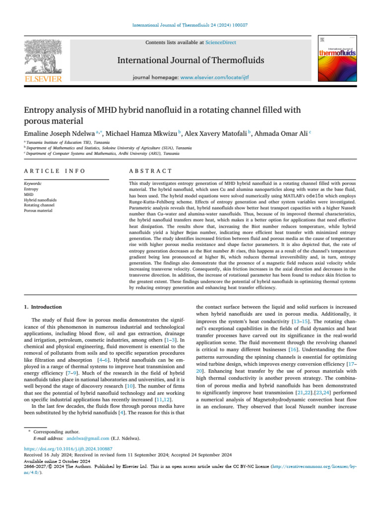 Entropy Analysis of MHD Hybrid Nanofluid in a Rota 2024 International ...