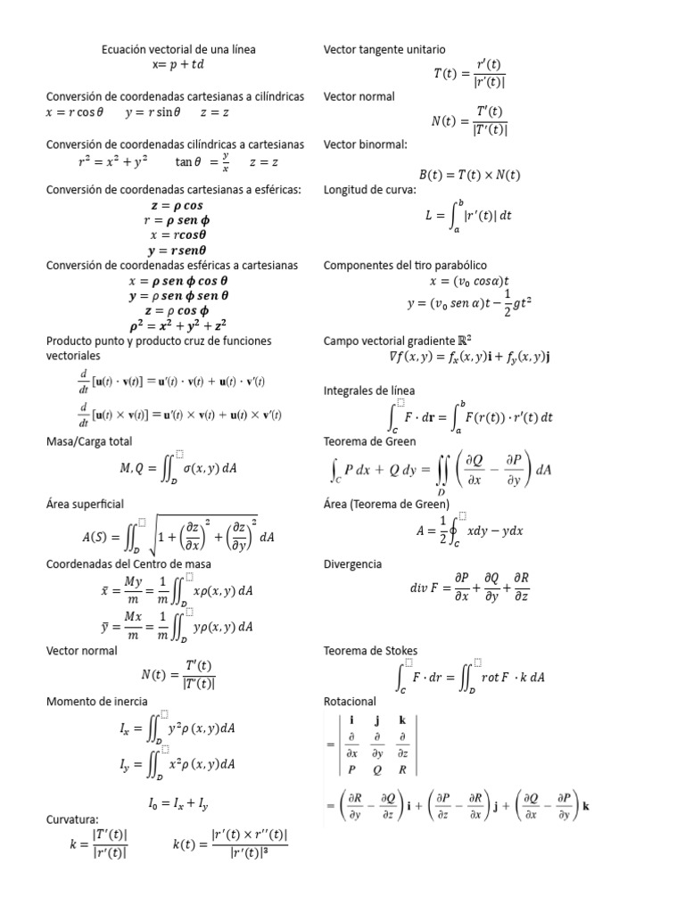 Formulario - Cálculo Multivariado - Final | PDF | Vector Euclidiano | Integral