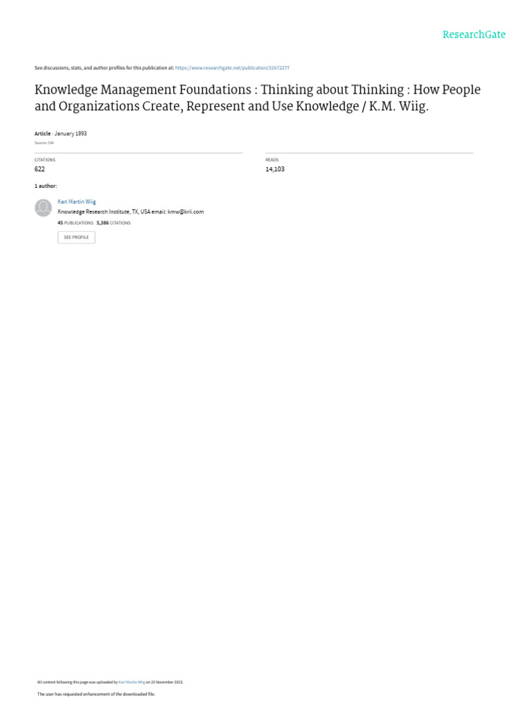 Knowledge Management Foundations KMWiig 1995 | PDF | Decision Making | Knowledge