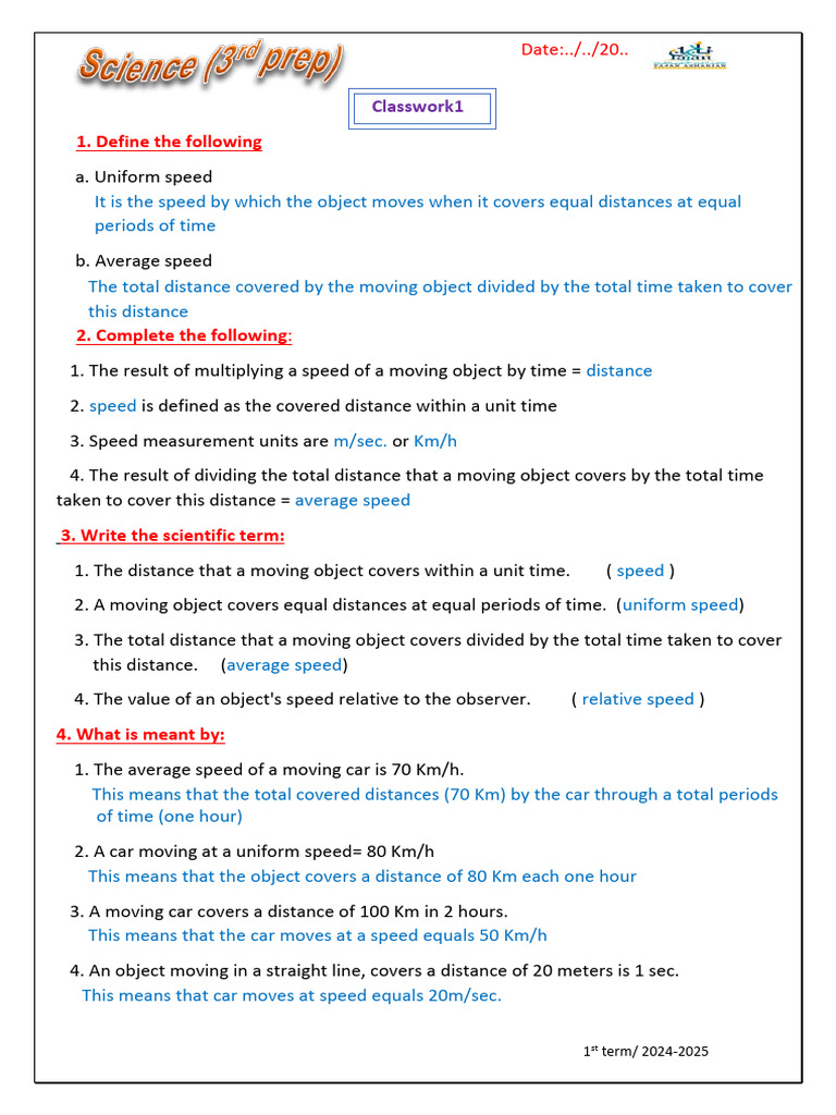 Model Answer Prep 3 Booklet t1 2025-1-13 | PDF | Velocity | Speed