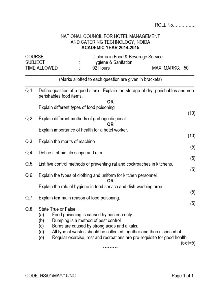 Hygine & Sanitation May 15 F&BS | PDF | Hygiene | Economy And The ...