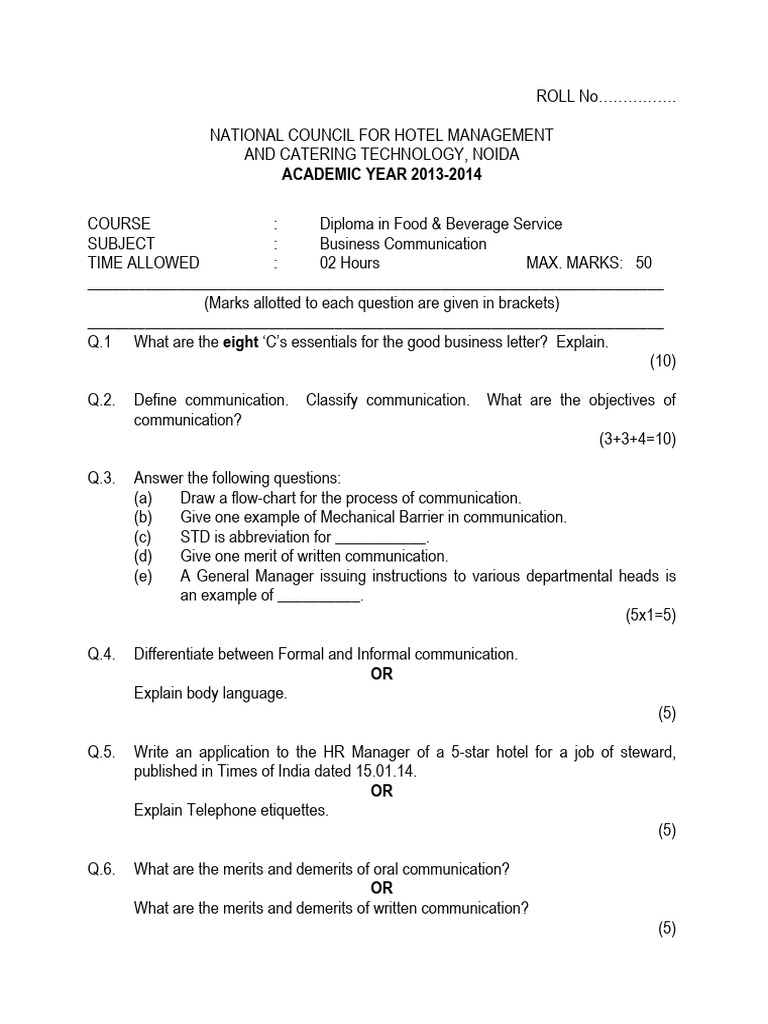 Business Communication Exam Paper 2014 | PDF | Communication | Linguistics
