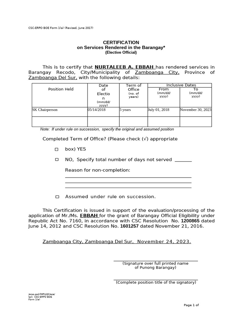 BOE Form 1a- | PDF