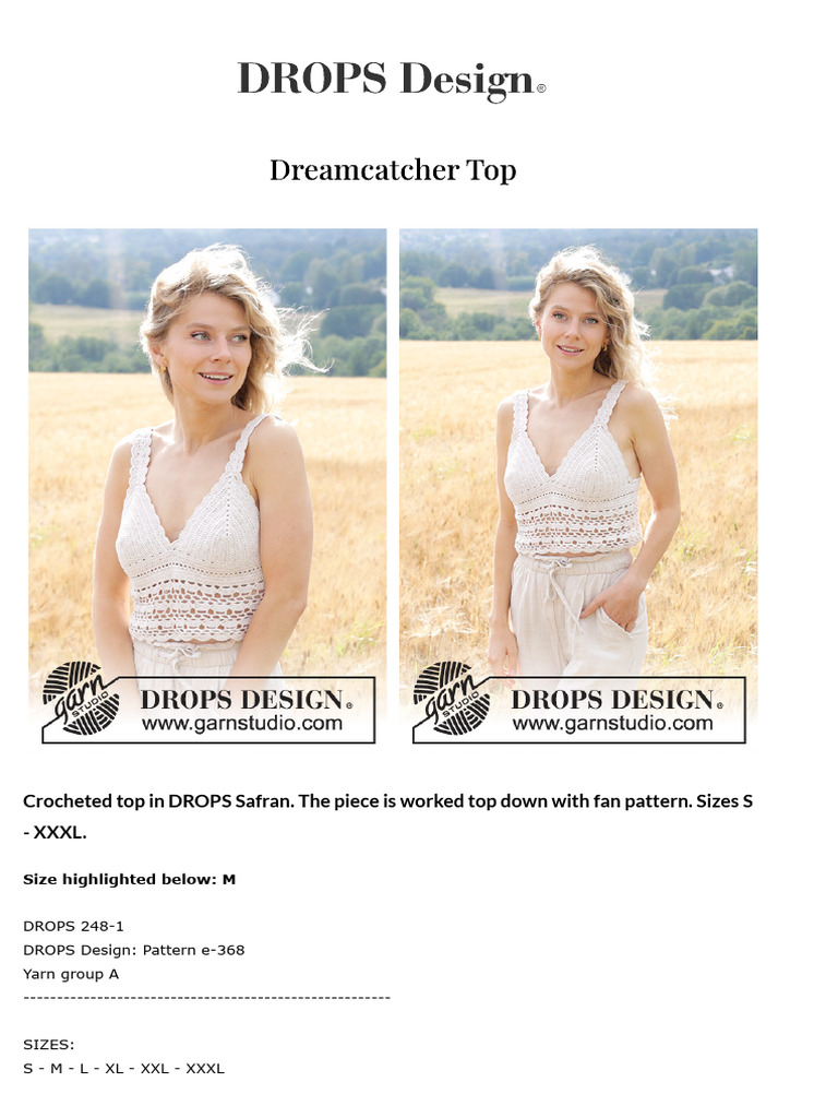 Dreamcatcher Top Crocheted Top in DROPS Safran. The Piece Is Worked Top ...
