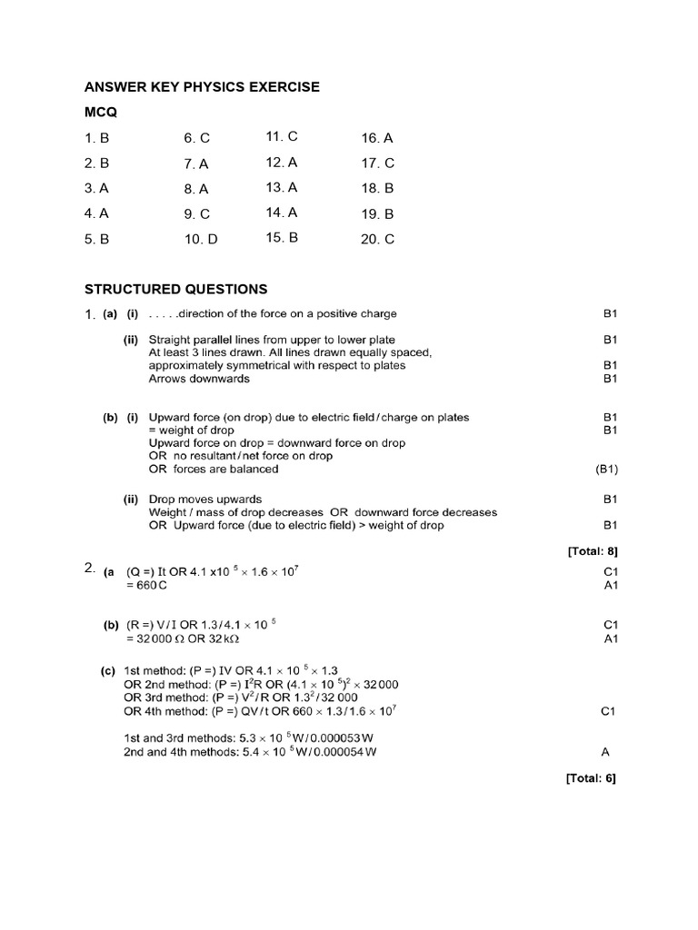 Answer Key Physics Exercise | PDF