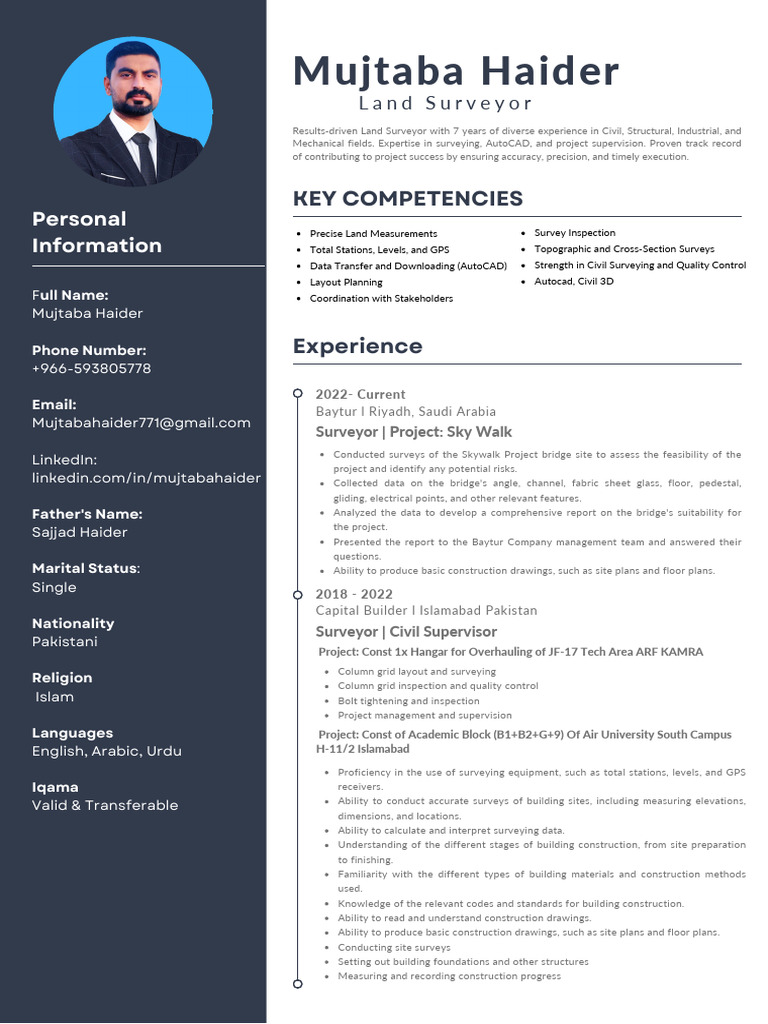 Mujtaba Haider's Resume | PDF | Surveying