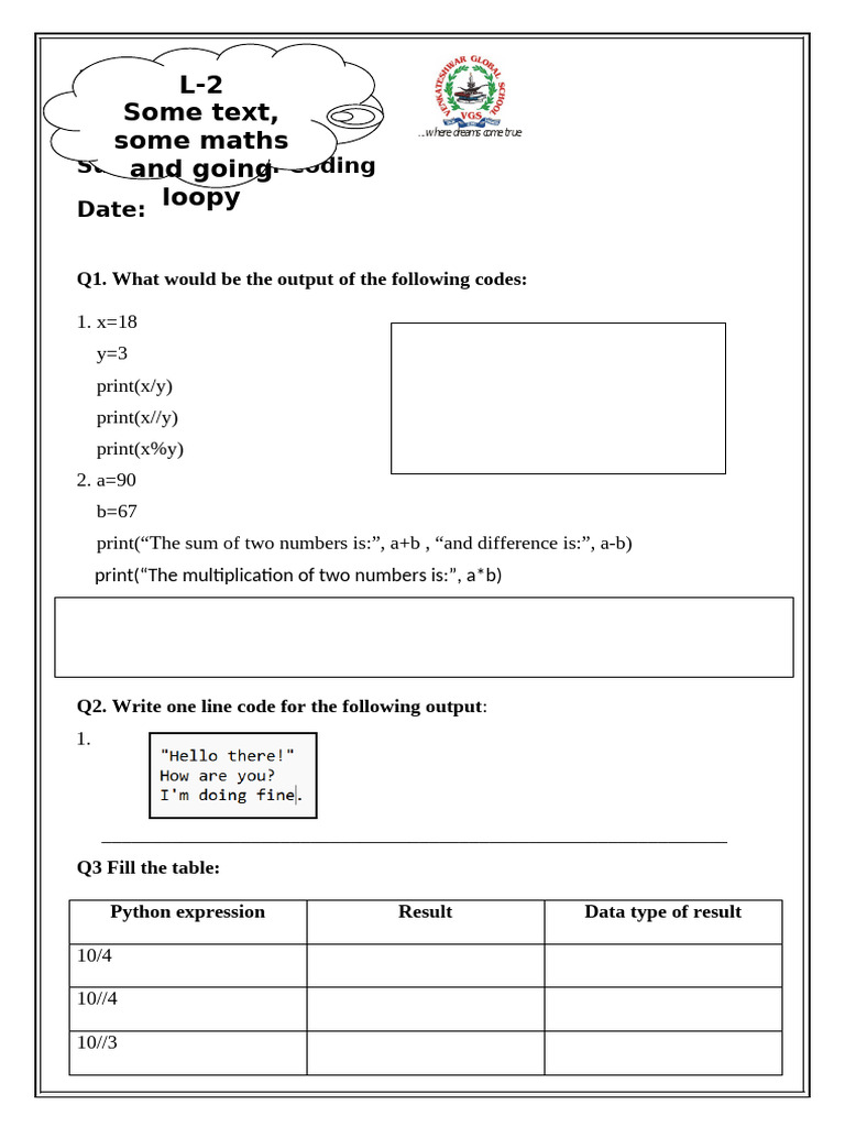 Class L-2 Some Text, Some Maths and Going Loopy - WS1 | PDF