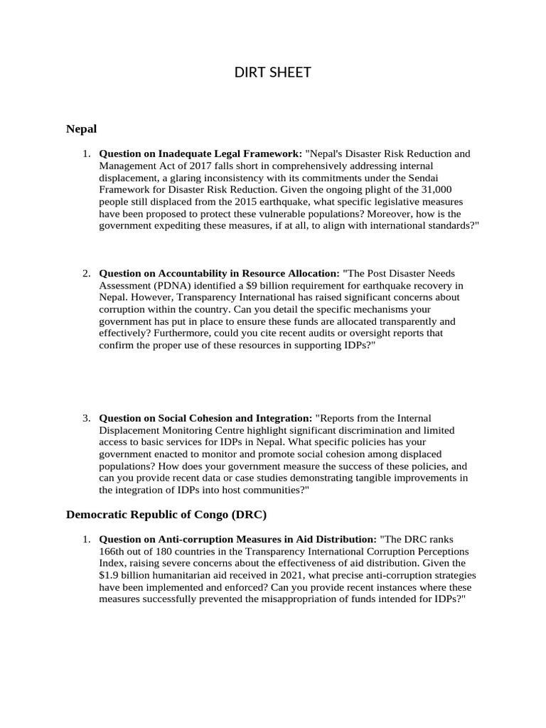DIRT SHEET | PDF | Internally Displaced Person | Disaster Risk Reduction