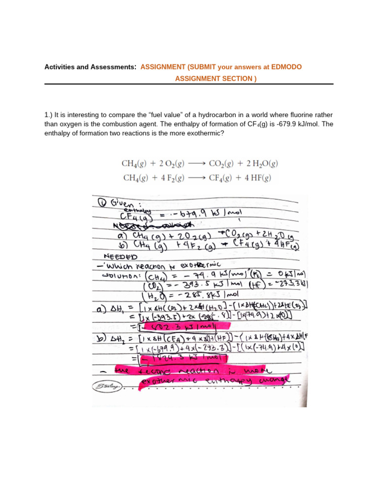 Chemistry Enthalpy Assignment | PDF