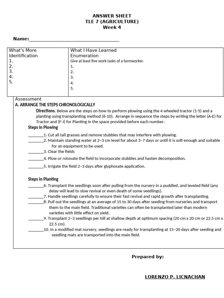TLE 7 Agriculture Week 4 Key | PDF | Plant Nursery | Plough