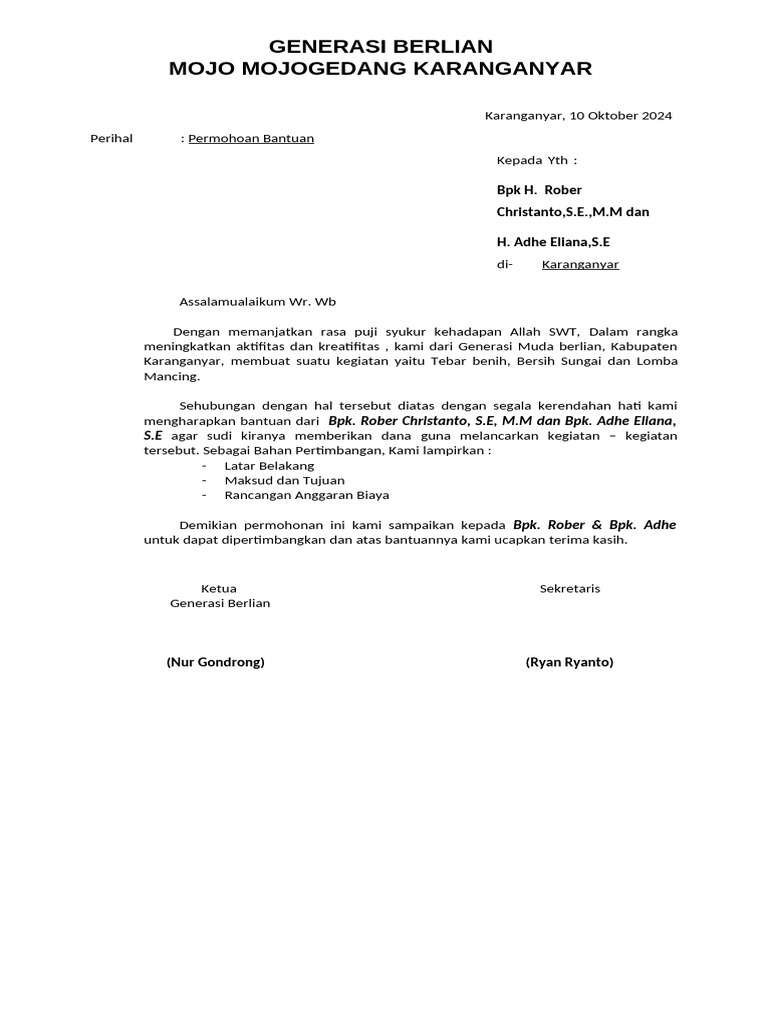 Proposal Lomba Mancing Generasi Berlian | PDF