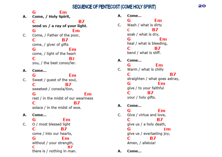 COME HOLY SPIRIT (SEQUENCE OF PENTECOST) - p20 | PDF
