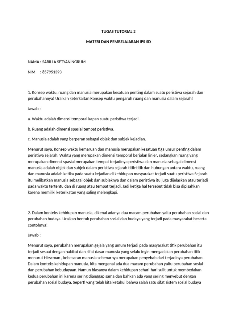 TT2 Materi Dan Pemb. IPS SD SABILLA SETYANINGRUM 857951393 | PDF