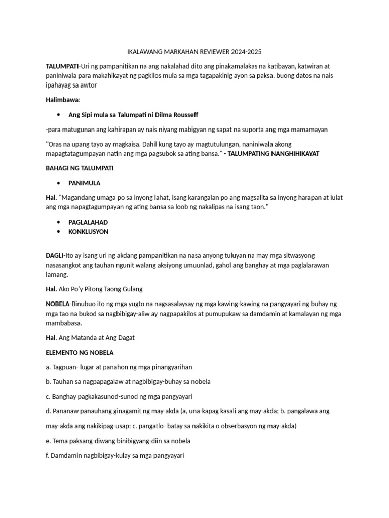 Filipino Q2 Reviewer | PDF