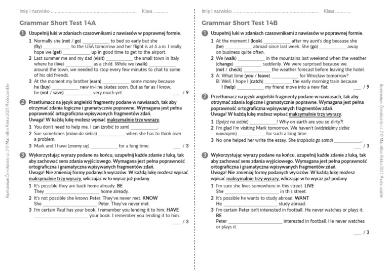 Unit 14 Short Test Grammar A&B | PDF