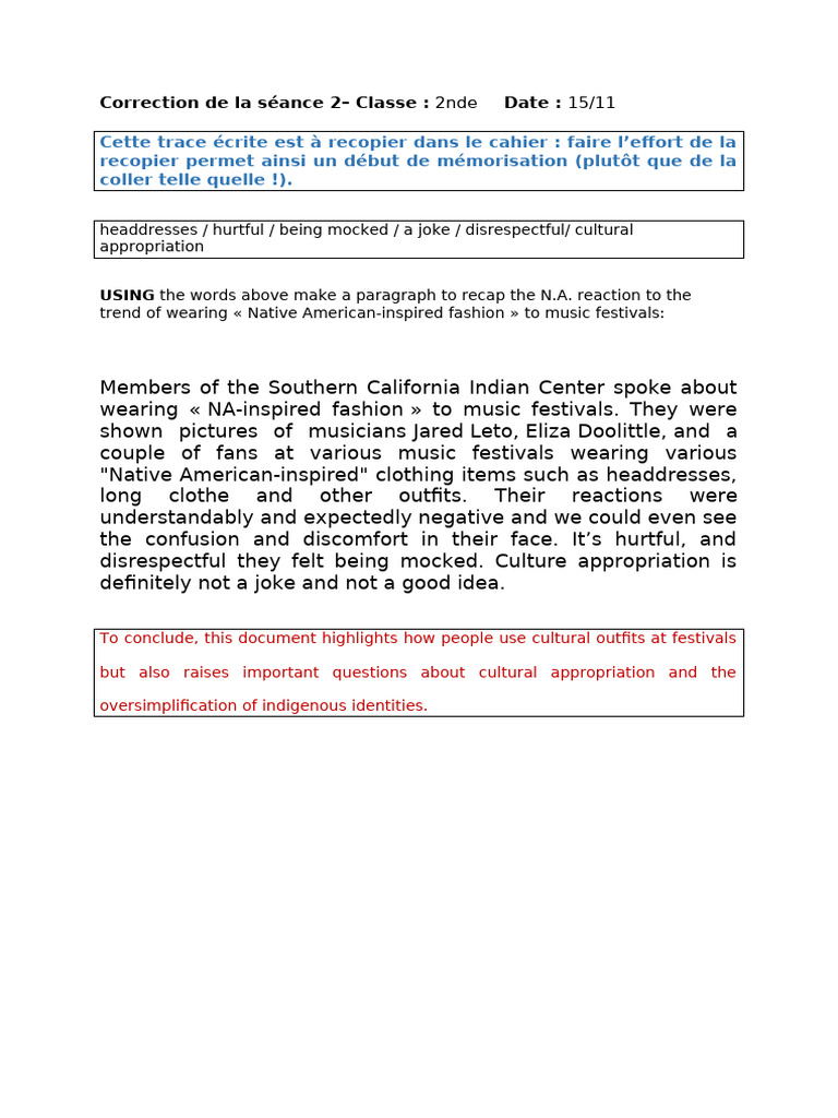 1 - Corrigé Séance 2 Trace Écrite CO1 | PDF