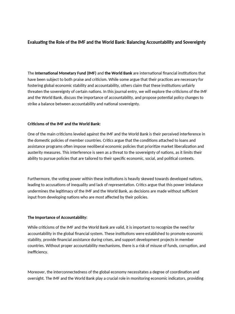 Globalization Learning Journal Unit 2 | PDF | International Monetary ...