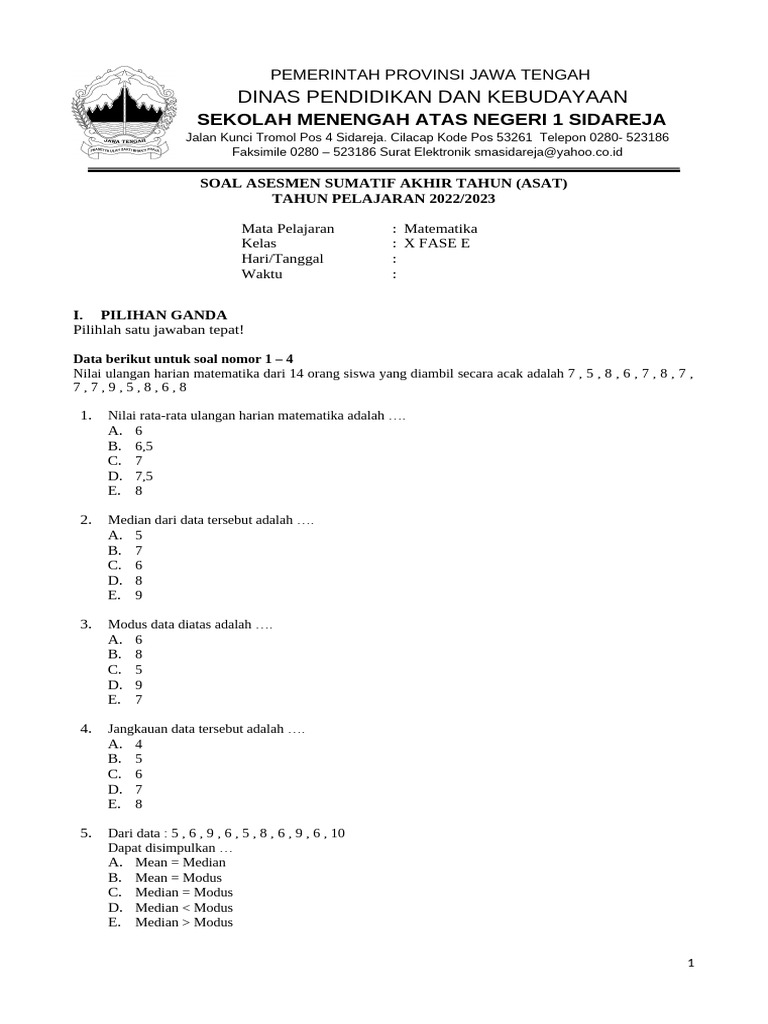 Soal Pat 2 MTK Kelas 10 | PDF