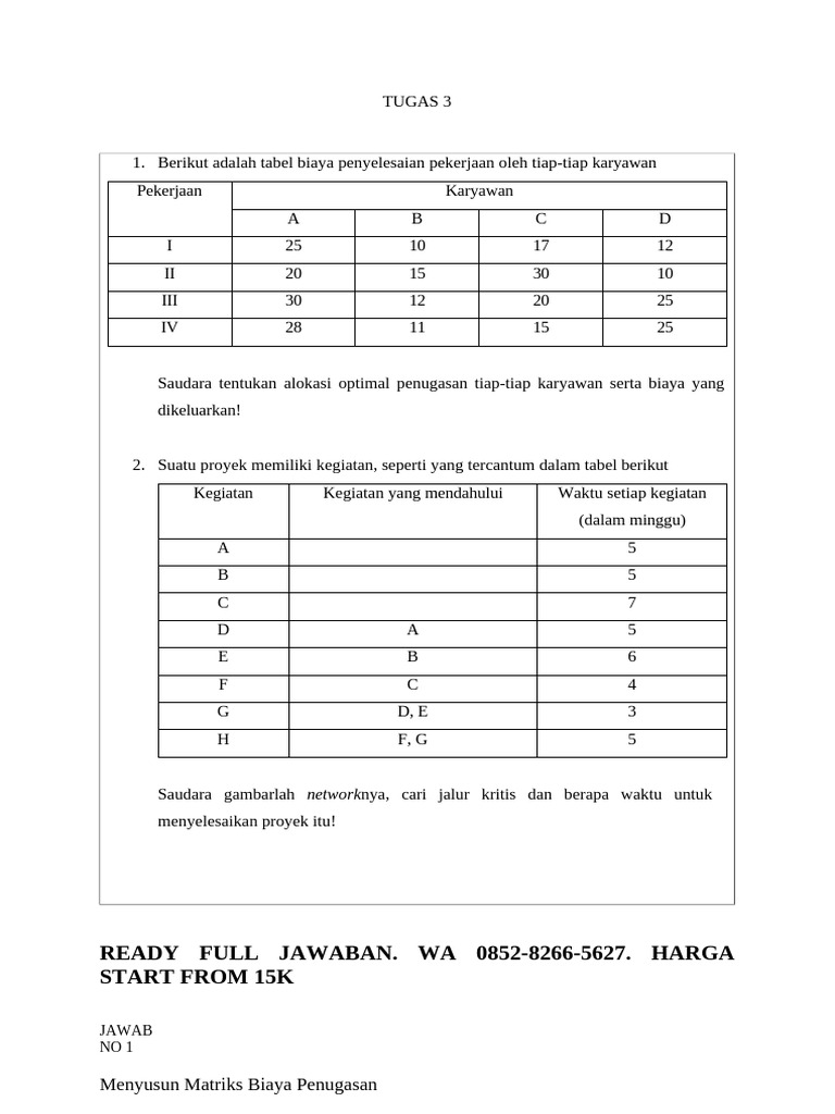 Jawaban Tugas 3 Riset Operasi | PDF