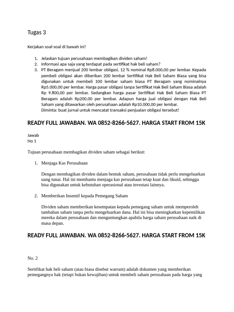 Jawaban Tugas 3 Akuntansi Keuangan Menengah II | PDF