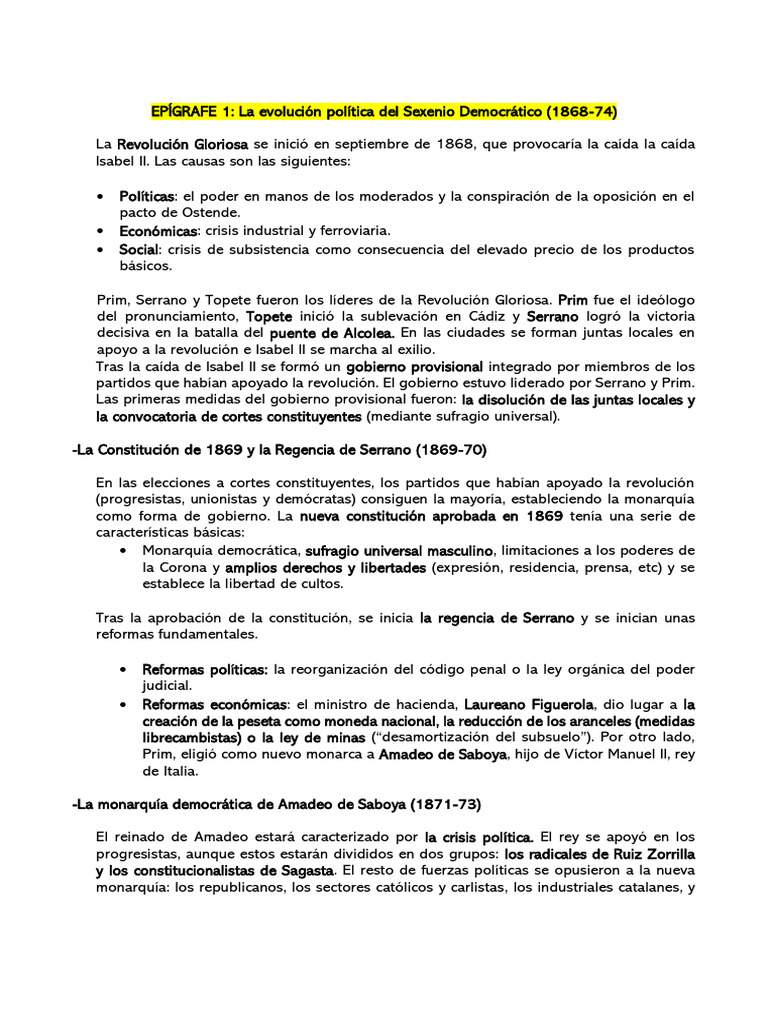 El Sexenio Democrático: Resumen | PDF | España