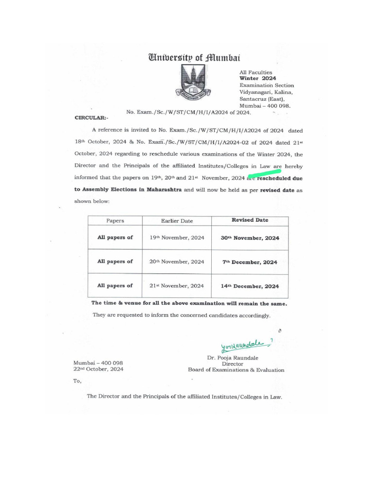 1475CDoc - Sem III and V Rescheduled Exam Circular | PDF